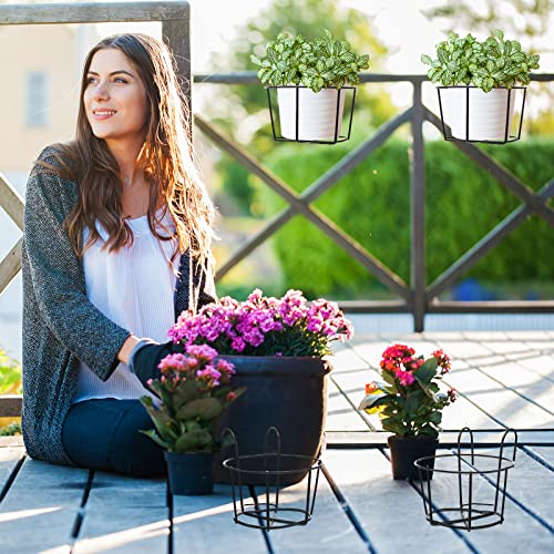Wesiti 10 Pcs Round Hanging Flower Stand Balcony Planters Railing Hanging Metal Rack Fence Railing Planters Outdoor Balcony Hanging Flower Stand Shelf Container