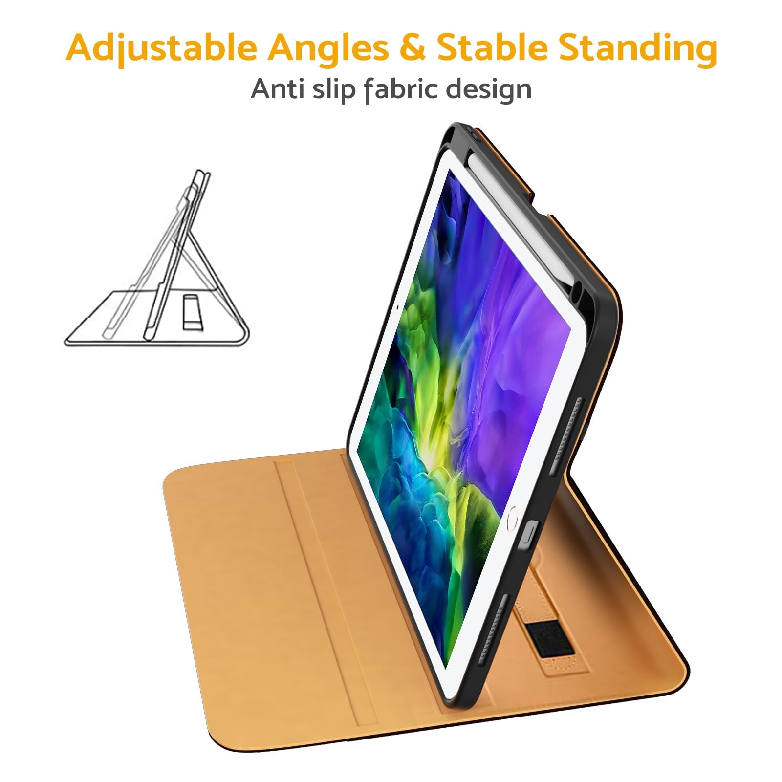 OYEEICE Hybrid Case for iPad Pro 12.9 inch 6th / 5th / 4th / 3rd Generation(2022/2021/2020/2018), Magnetic Detachable Rotatable Cover with PU Leather, Anti-Fingerprint, Support Pencil 2, Black