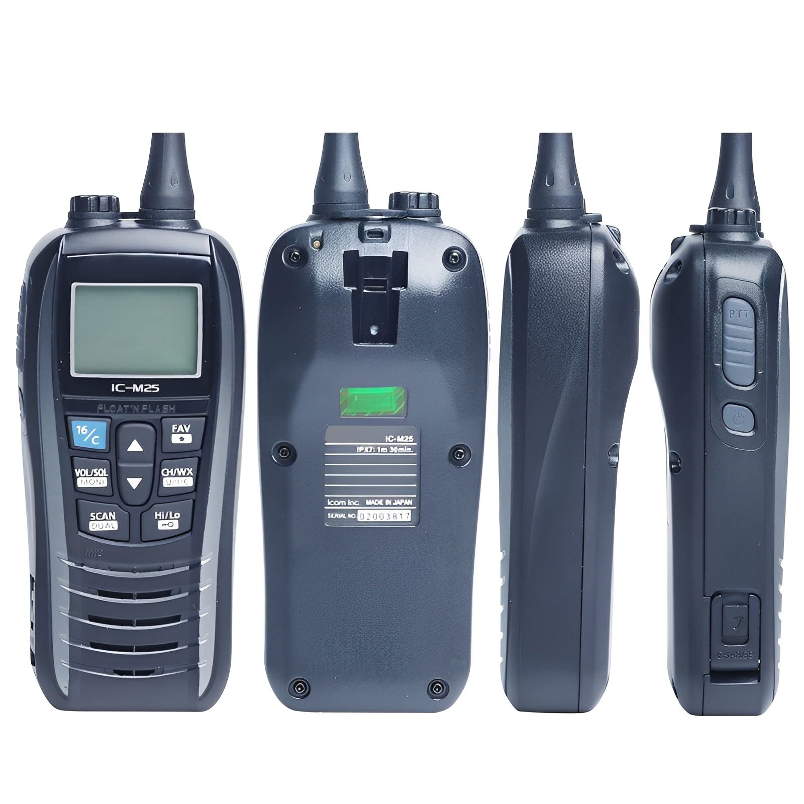 IC-M25 Marine Walkie Talkie Portable Two Way VHF Radio 5KM Waterproof Handheld Transceiver Analog 88 Channels 5W Output Watts Slim Body Full-Featured Floating Micro-USB Charging Port no Need License
