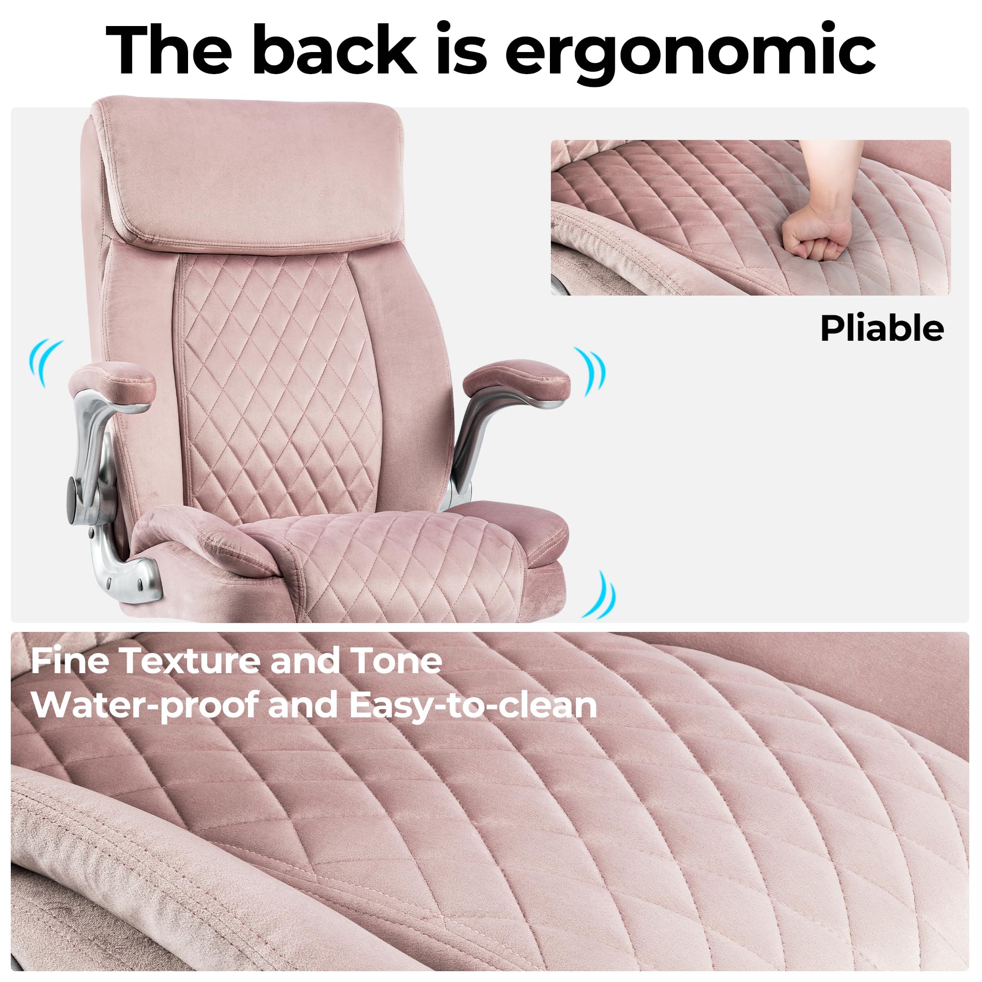 HOMYEDAMIC Velvet Ergonomic Office Chair, Adjustable Arms Wide Managerial Executive Home Desk Computer Chair Big and Tall with High Back Lumbar Support Wheels Comfortable (7013-Pink)