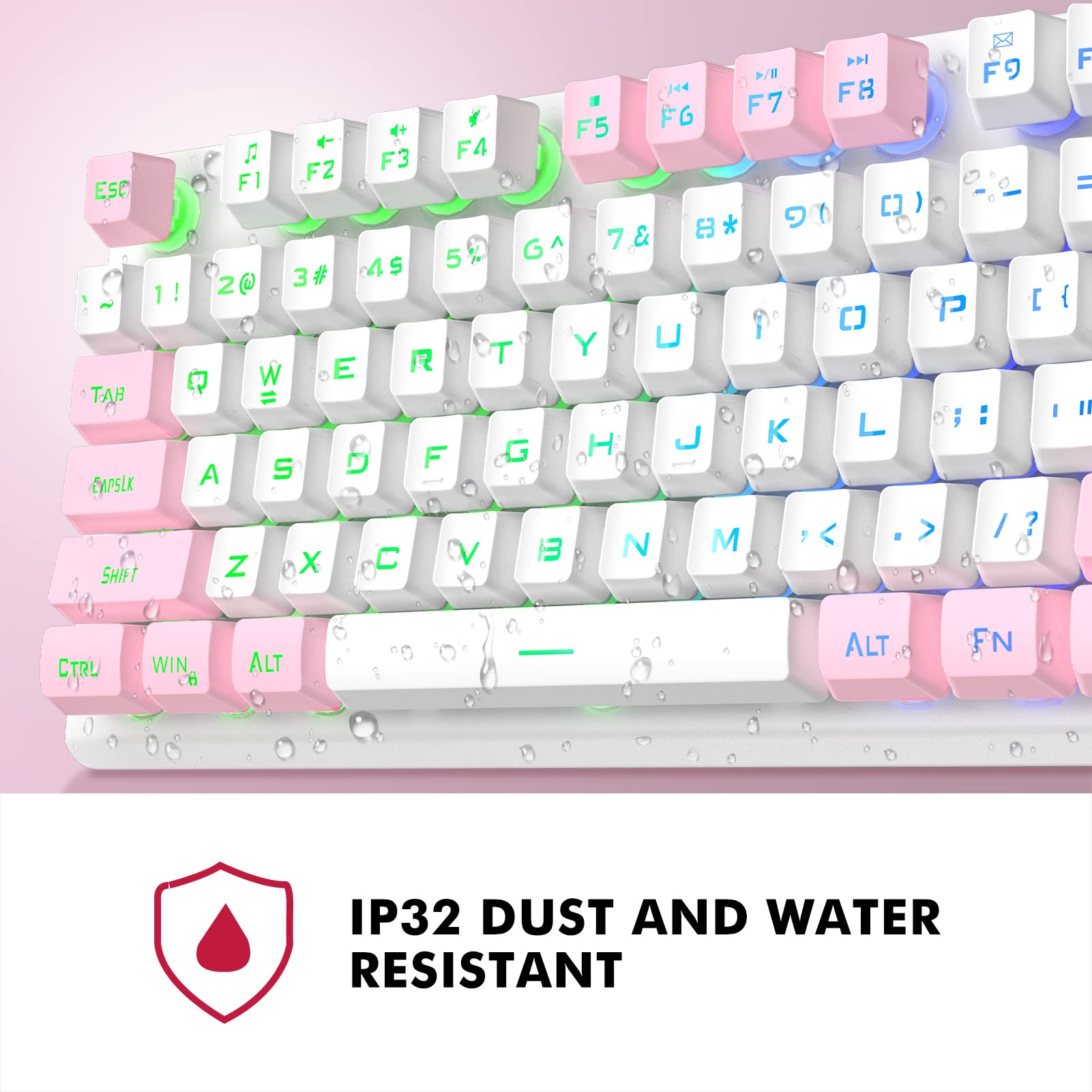 NPET K10 Wired Gaming Keyboard, RGB Backlit, Spill-Resistant Design, Multimedia Keys, Quiet Silent USB Membrane Keyboard for Desktop, Computer, PC（Camellia）