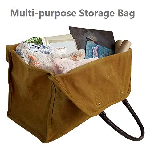 INNO STAGE Firewood Log Carrier Bag Waxed Canvas Tote Holder with Fireplace Pure Leather Gloves Set for Camping, BBQ Barbecue- Green Bag