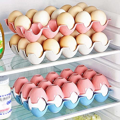 Hen Holder Hen Refrigerator Egg Storage Box 15 Grid Practical Creative Eggs Holder Plastic Tray Stackable Eggs Shelf Case Organizer (Color : Pink)