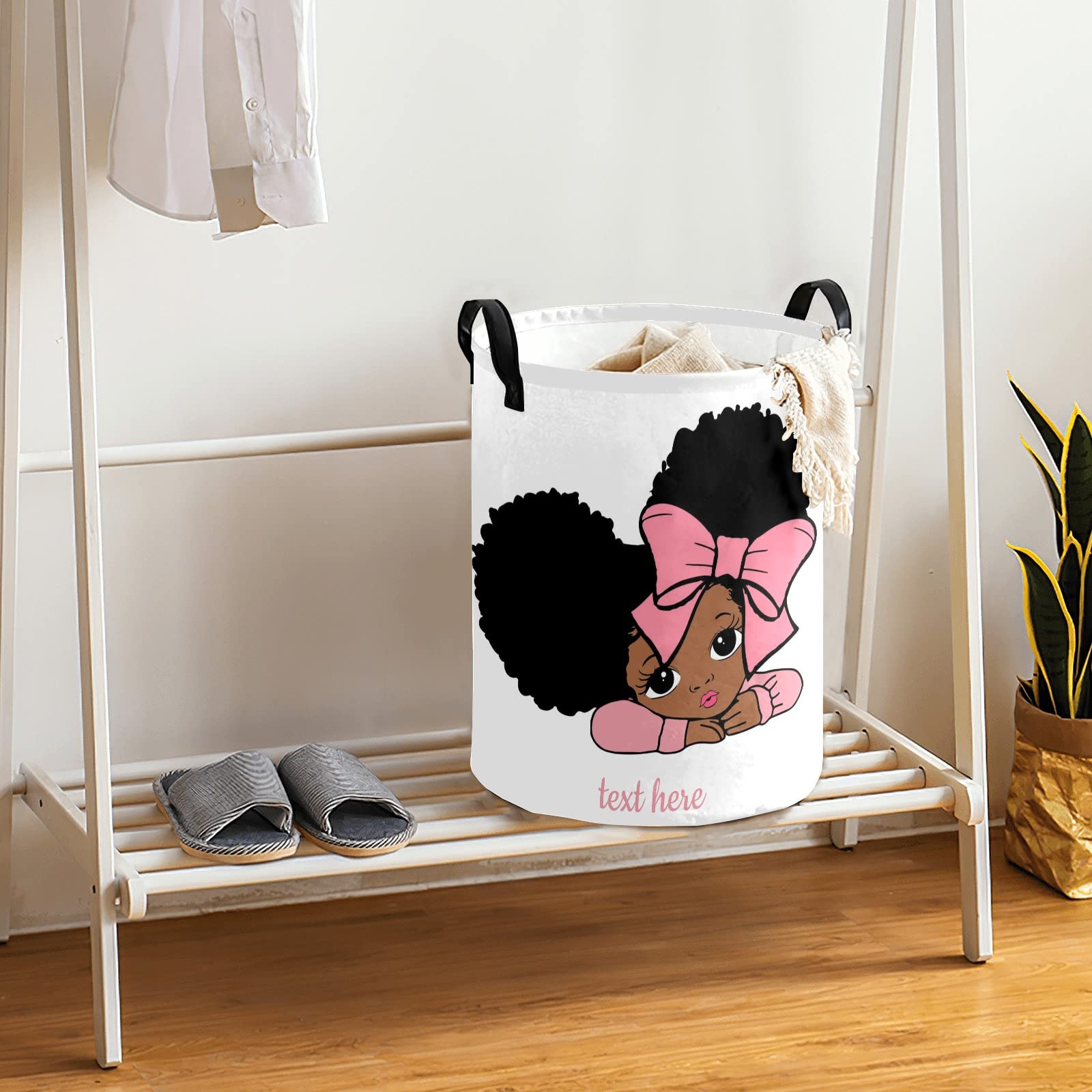 Personalized Custom Bow Tie Girl Collapsible Large Sized Clothes Hamper with Knitting Handles for Baby Girls Boys Kids Nursery Clothes Things
