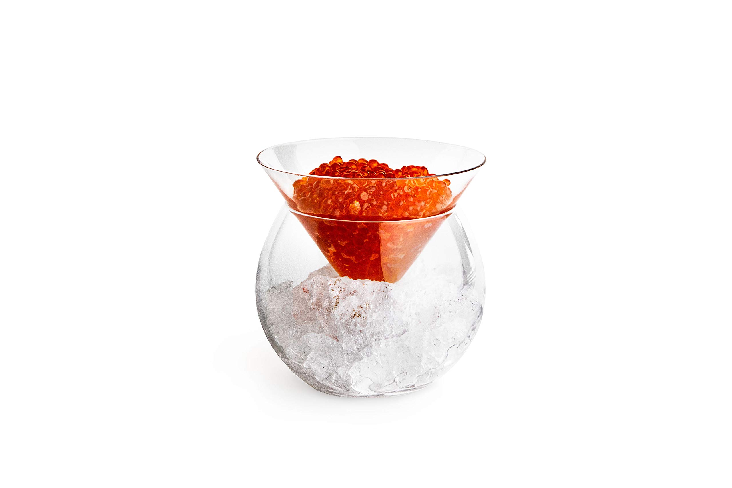 KooK Caviar Servering Set, Glass Chiller Serving Dish with Ice Holder, for Shrimp, Appetizers, Liquor, Martinis and Cocktails, Dishwasher Safe, 5 oz Bowl