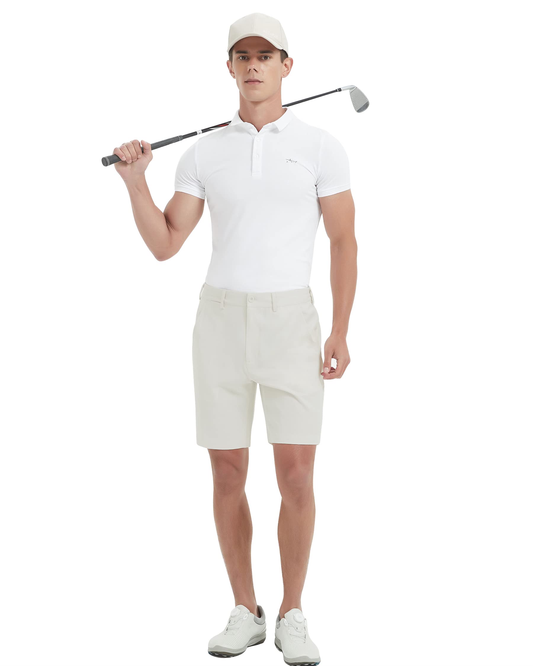 Lesmart Mens Golf Shorts Stretch Bermuda Quick Dry Elastic Waist Relaxed Fit Shorts with Pockets White Sand 44