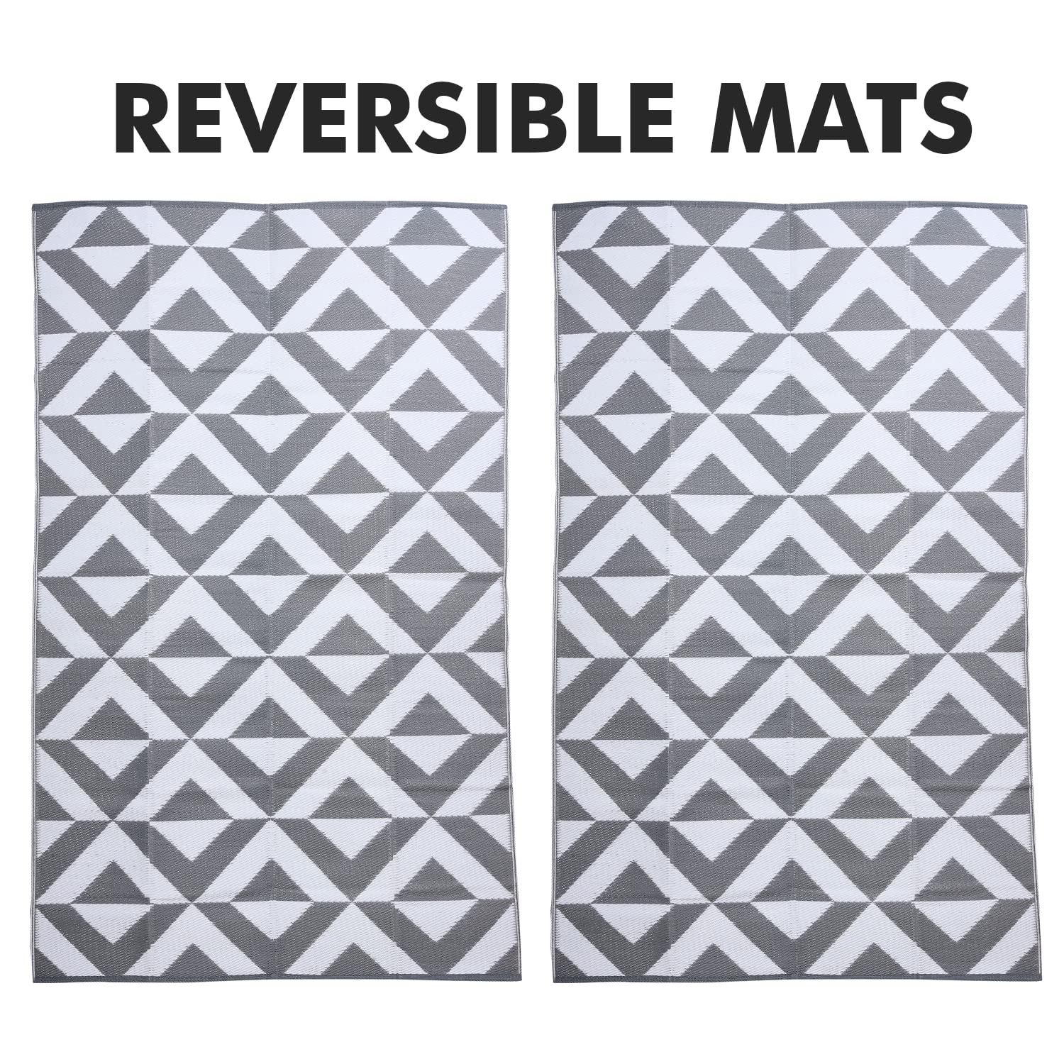 NAQSH Outdoor Indoor Plastic Rug with Loops - Foldable Reversible Outdoors Waterproof and Washable Patios Garden Decor (Geometry Grey, 3 x 5 ft)