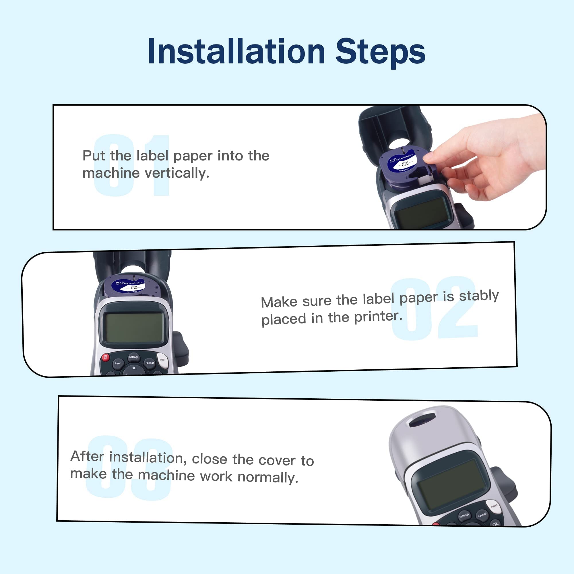 ISTAR Compatible Label Tape Replacement for Dymo Letratag Labeling Refills 91331 (S0721660) to use with Label Maker LT-100T LT-100H LT-110T, 0.47 Inch (12mm) x 13 Feet (4m), Black on Clear, 6-Pack