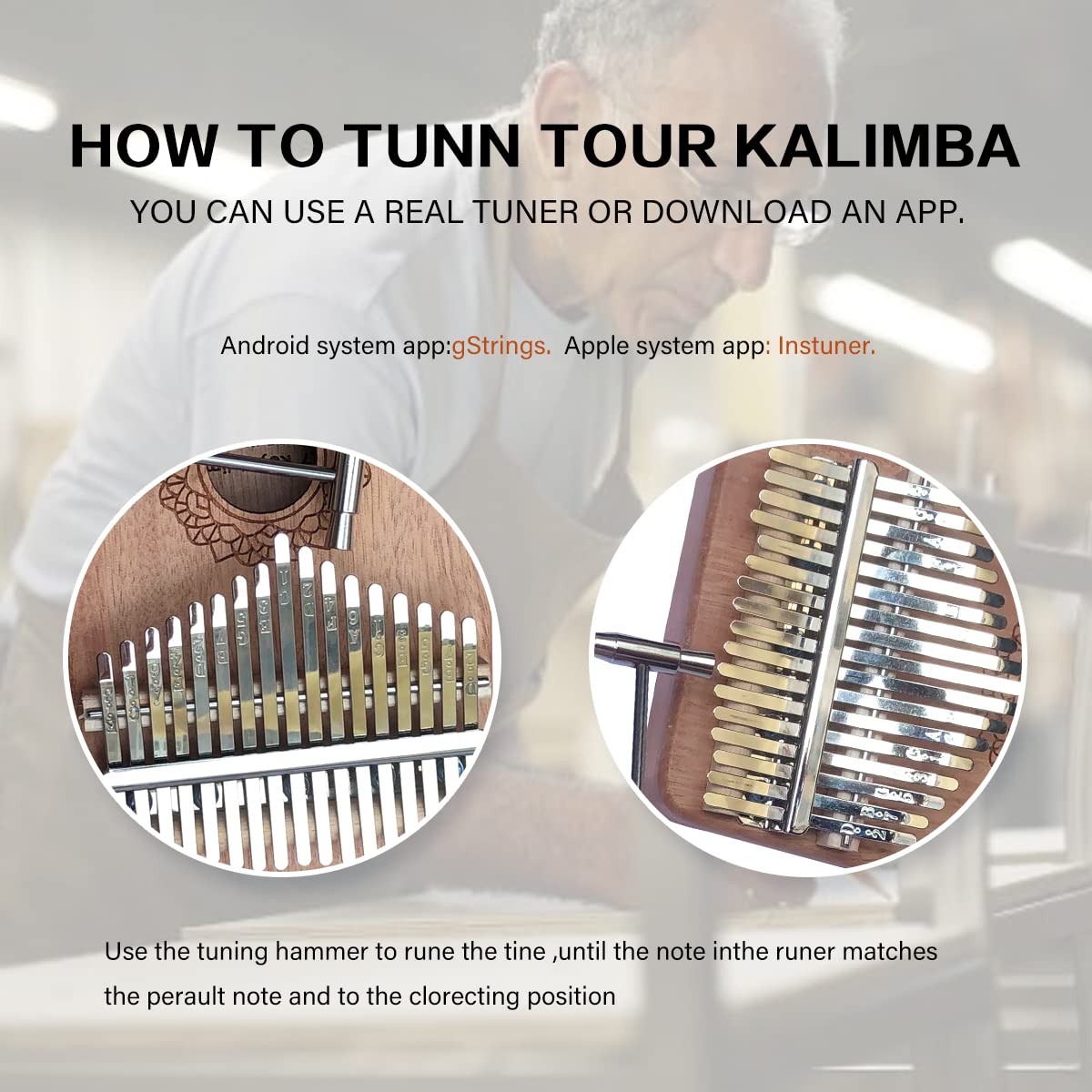 Kalimba Thumb Piano 17-Key Solid Wood Portable Instrument, Suitable for Children and Adults, from Beginners to Professionals (Disc Blossom log color)