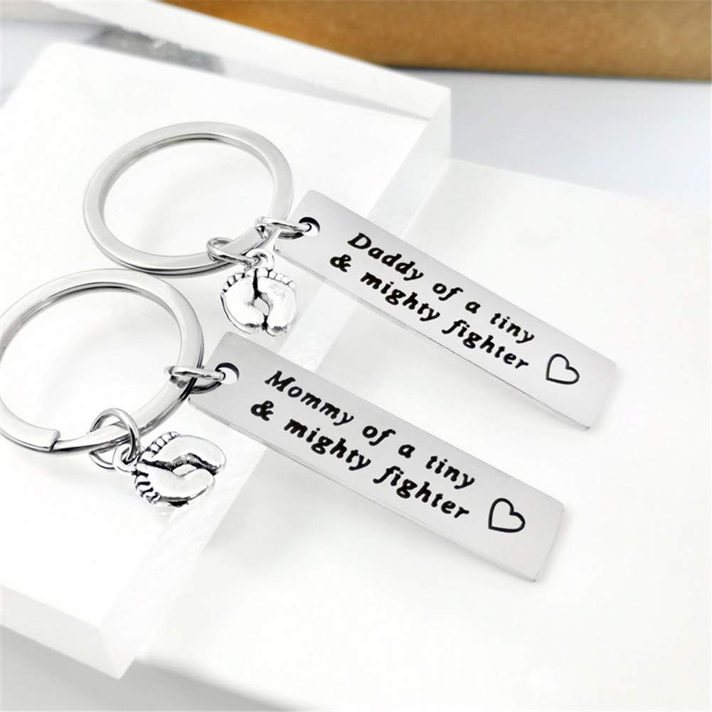 Joint Gou NICU Dad Mom Preemie Baby Gift - Mommy/Daddy of A Tiny Mighty Fighter Keychain New Born Gift Fathers Day