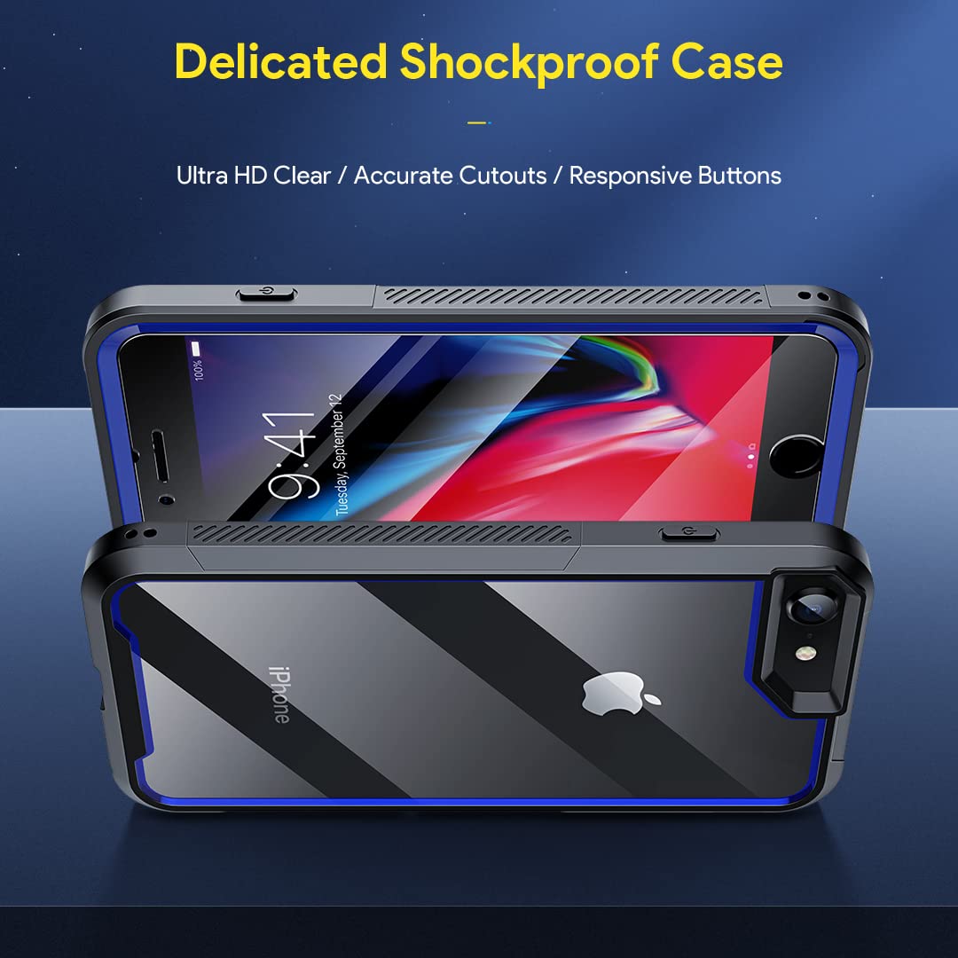 HATOSHI Case for iPhone SE 2022, iPhone SE Case 2020, iPhone 8/7/6 Case with 2 Pack Tempered Glass Screen Protector 4.7-inch, Heavy Duty Protection Clear Shock Absorption Protective Phone Case, Black
