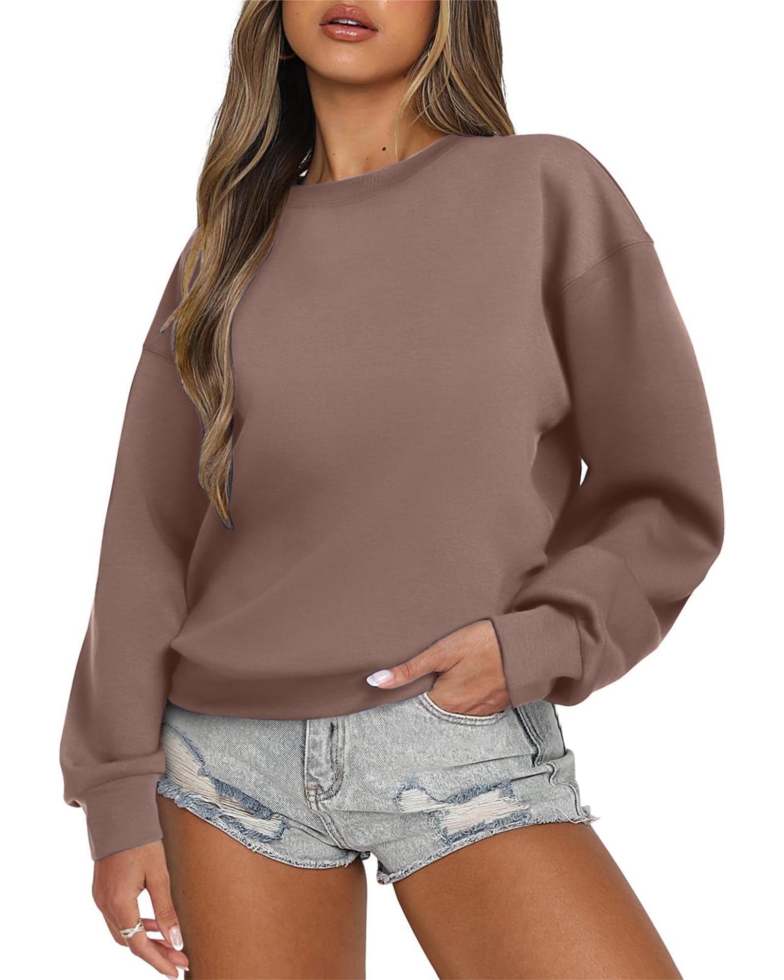 KIRUNDO Women's Casual Crewneck Sweatshirts 2024 Spring Fall Clothes Loose Long Sleeve Lightweight Pullover Shirts Tops (X-Large, Khaki)