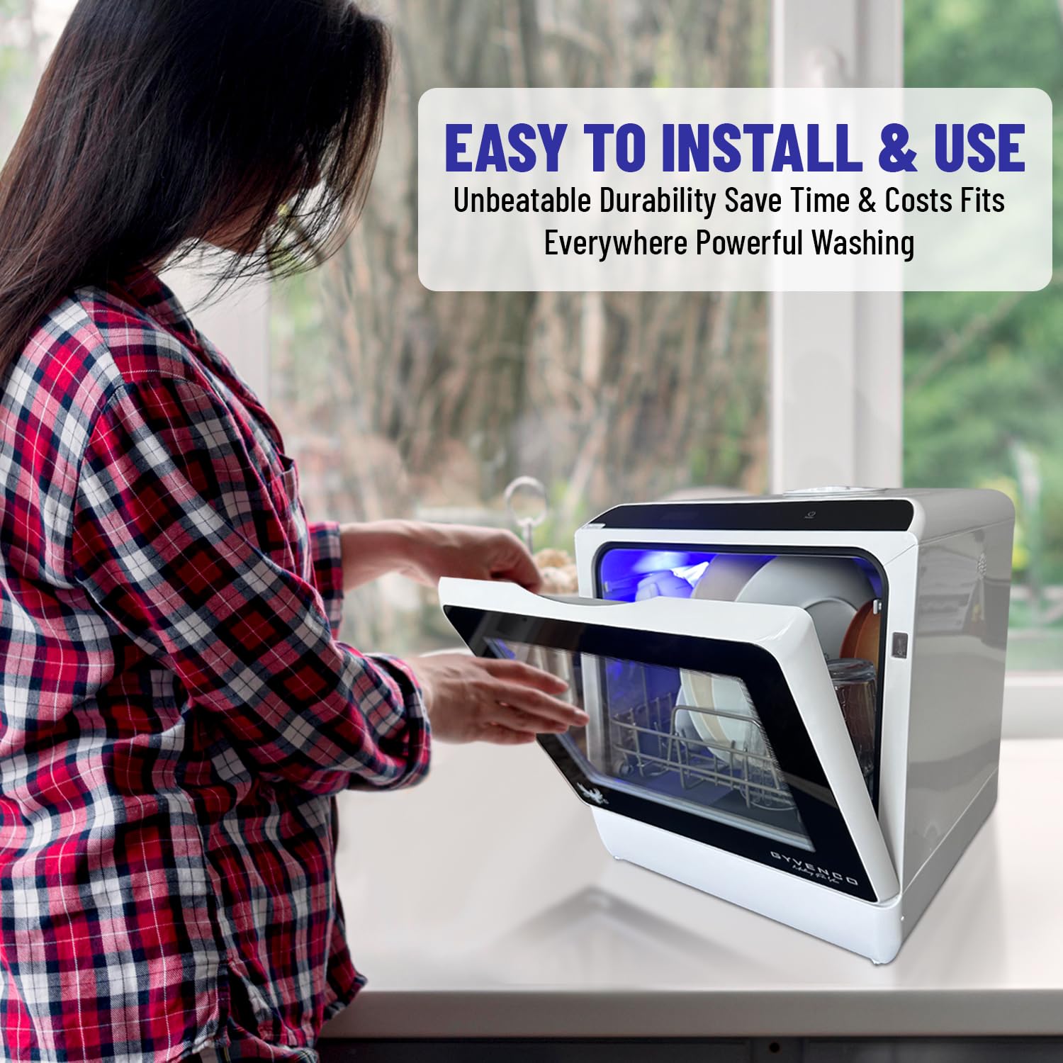 Portable dishwasher countertop with 5L Built- in Water Tank,6 programs for washing, No hookup needed,360° Dual Spray,192℉-High-Temp and Air Dry function, mini dishwasher RVs, lavaplatos