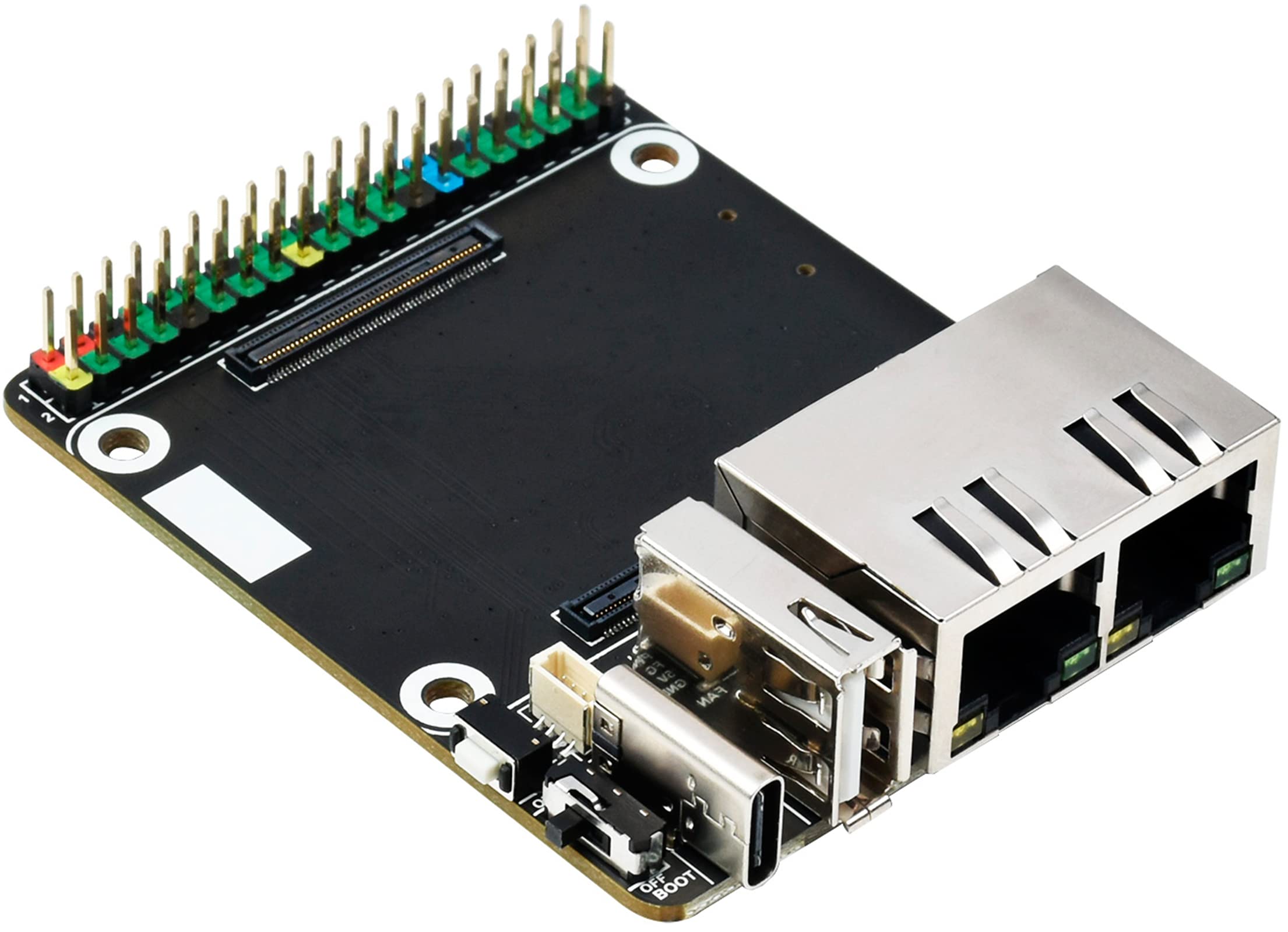 Mini Dual Gigabit Ethernet Base Board for Raspberry Pi Compute Module 4 Lite/eMMC Series,Onboard Dual Gigabit Ethernet RJ45,USB 2.0 Port Connector,40PIN GPIO Header