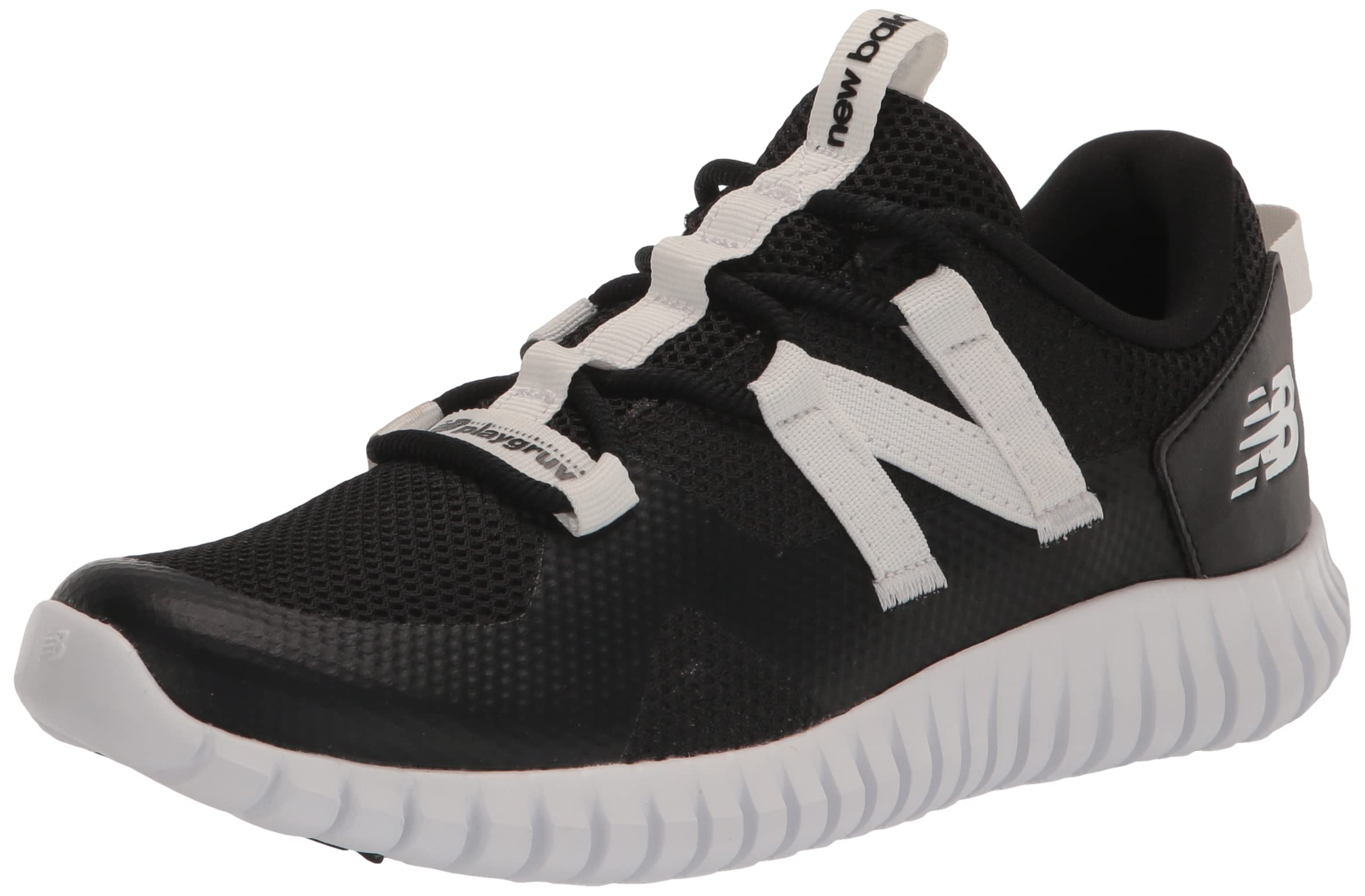 New Balance Boy's Playgruv V2 Bungee Sneaker, Black/White, 3.5 Big Kid