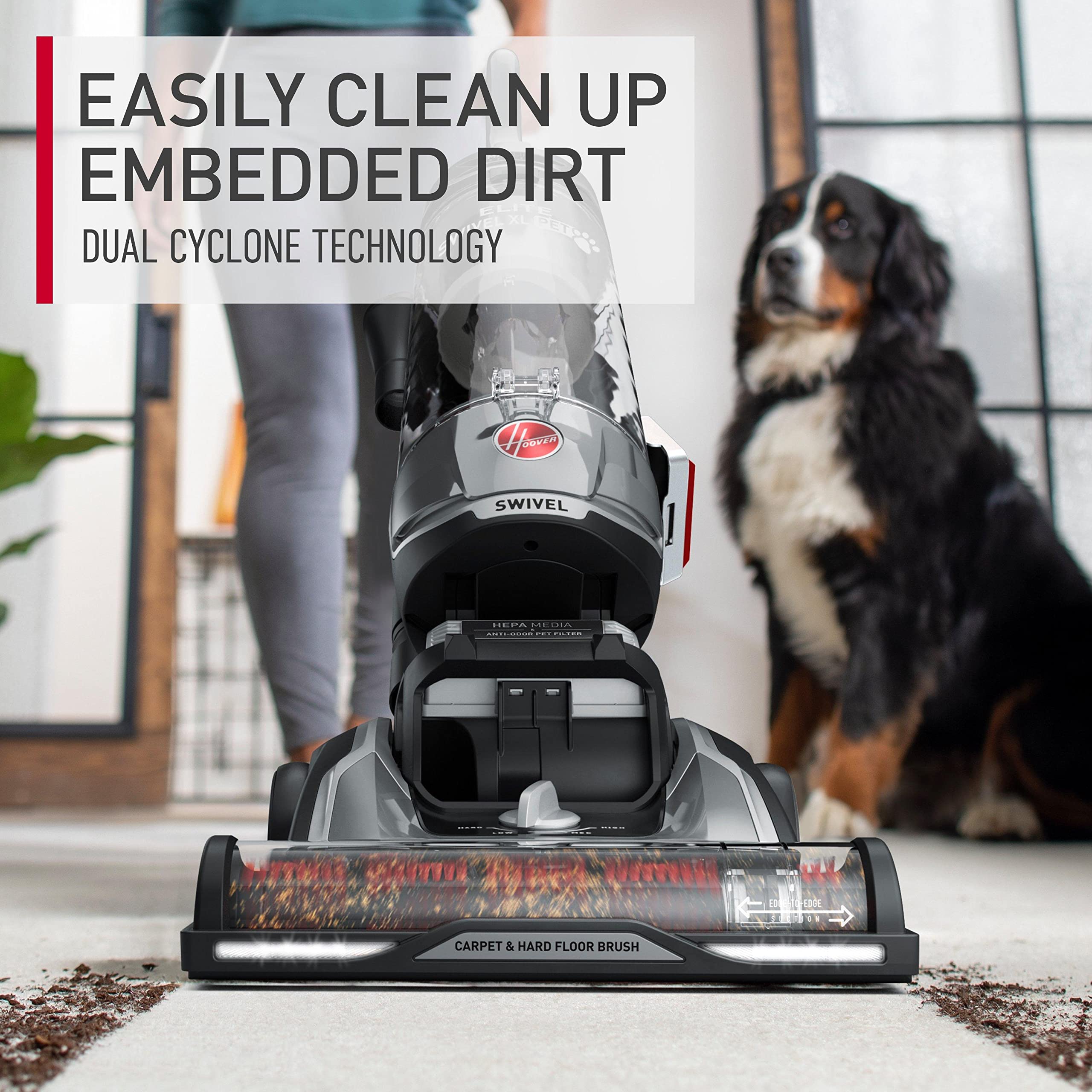 Hoover MAXLife Elite Swivel XL Pet Vacuum Cleaner with HEPA Media Filtration, Bagless Multi-Surface Upright for Carpets and Hard Floors, UH75250, Grey, 16 lbs