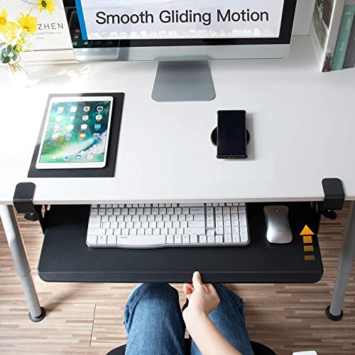 HUANUO Metal Keyboard Tray, Ergonomic Clamp Mount Under Desk Mount Slide Tray with Slide-Out Platform Computer Drawer for Typing and Mouse Work