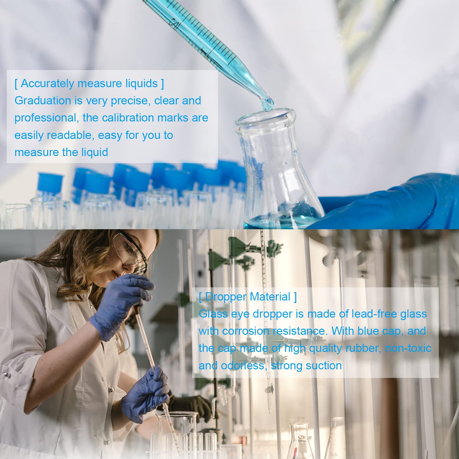 MRXBN 10ml Glass Pipettes Dropper, Lab Graduated Dropper for Liquid Essential Oil, Glass Transfer Pipette with Rubber Bulb and Cleaning Brush (2 pieces)