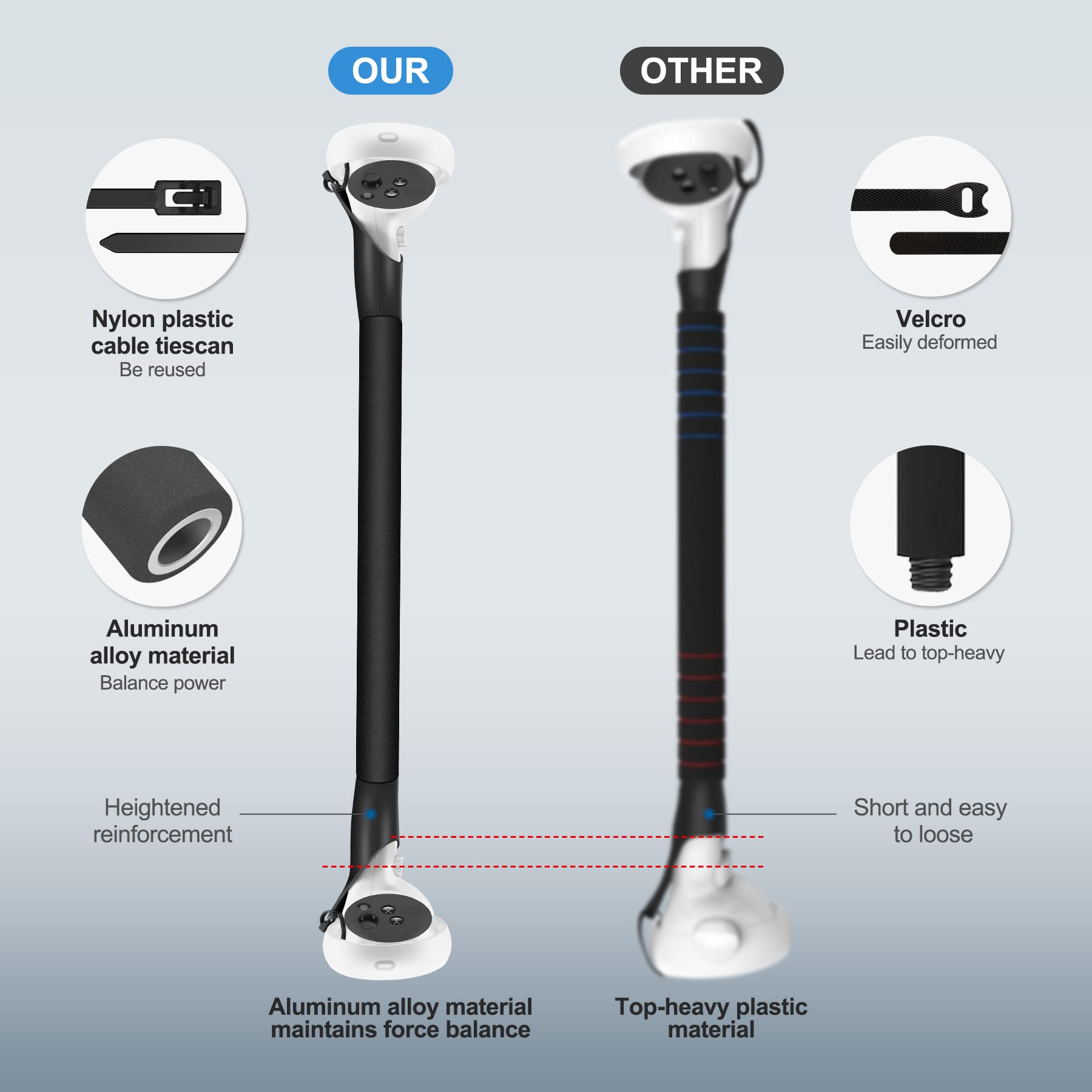 MASiKEN VR Extension Handle For Meta/Oculus Quest 2 Golf Club - Longer Controller Accessories, Extend Grip Attachment Enhance Action And Gameplay In VR Games (22.4 inches)