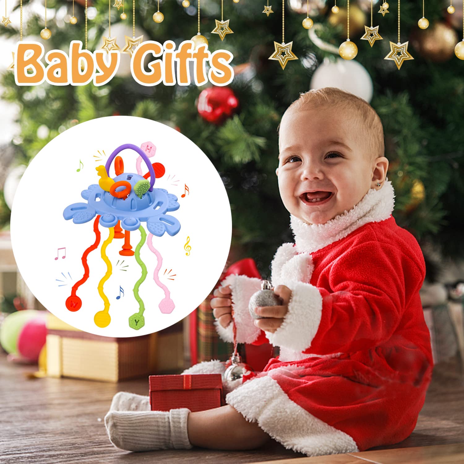 MUAECH Baby Montessori Sensory Toys for 18M+, Food Grade Silicone Pull String Activity Toy, Montessori Pull String Learning Ropes with Simple Bubble&Sliding Balls for Motor Skills, Tactile Stimulation
