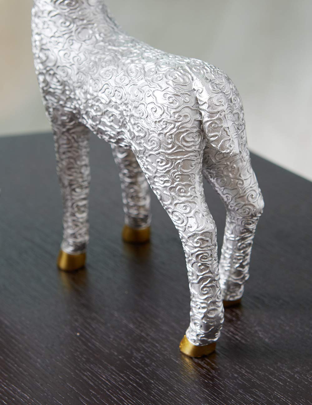 HAUCOZE 2pcs Deer Statue Decor Reindeer Sculpture Home Gifts Modern Craft Table Centerpiece Arts Polyresin Silver 12inch