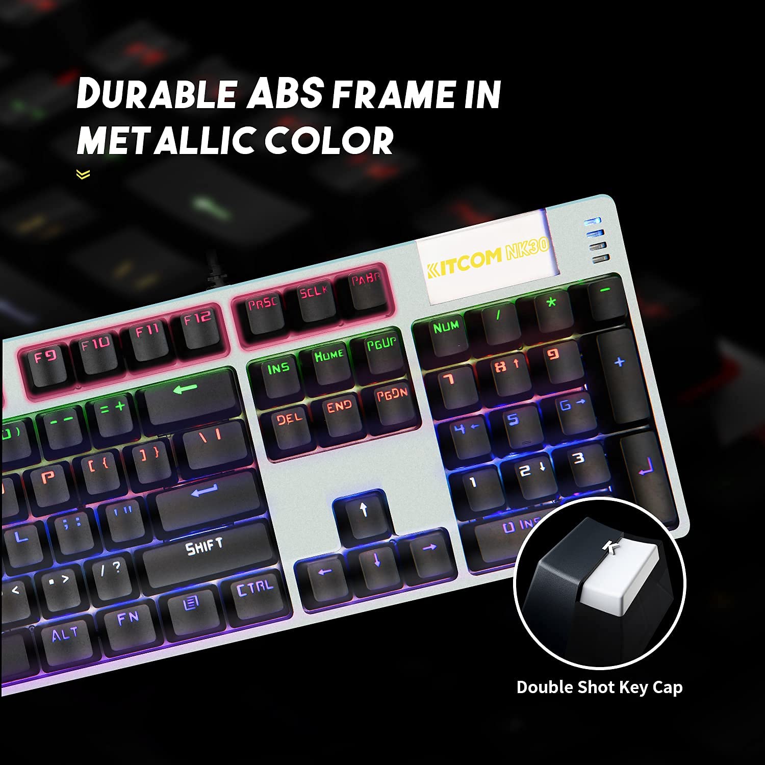 Kitcom NK30 Full Size Mechanical Gaming Keyboard with LED Rainbow Backlit, Anti Ghosting USB Wired Keyboard with Brown Switch Double-Shot Key caps, Ergonomic design, for Windows PC Gamers, 104 Key