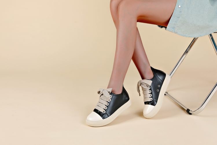 IMPREMEY Women's Low top Sneakers Fashion Thick Strap Leather Walking Shoes.