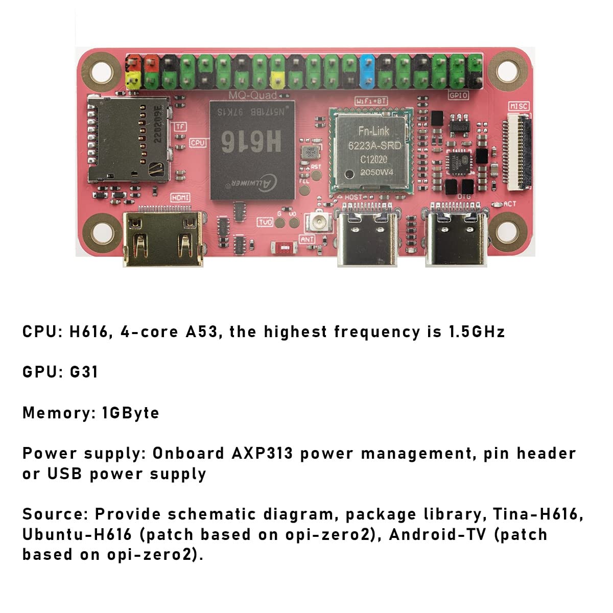 New Mango Pi Demo Board MangoPi MQ-Quad Allwinner MCore-H616 4xA53 Development Board Up to 1.5GHz 1GB DRAM
