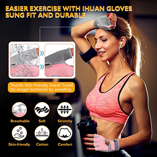 ihuan New Breathable Workout Gloves for Women & Men - No More Sweaty & Full Palm Protection Gym Exercise, Cycling, Fitness, Weightlifting, Pull-ups, Deadlifting, Rowing