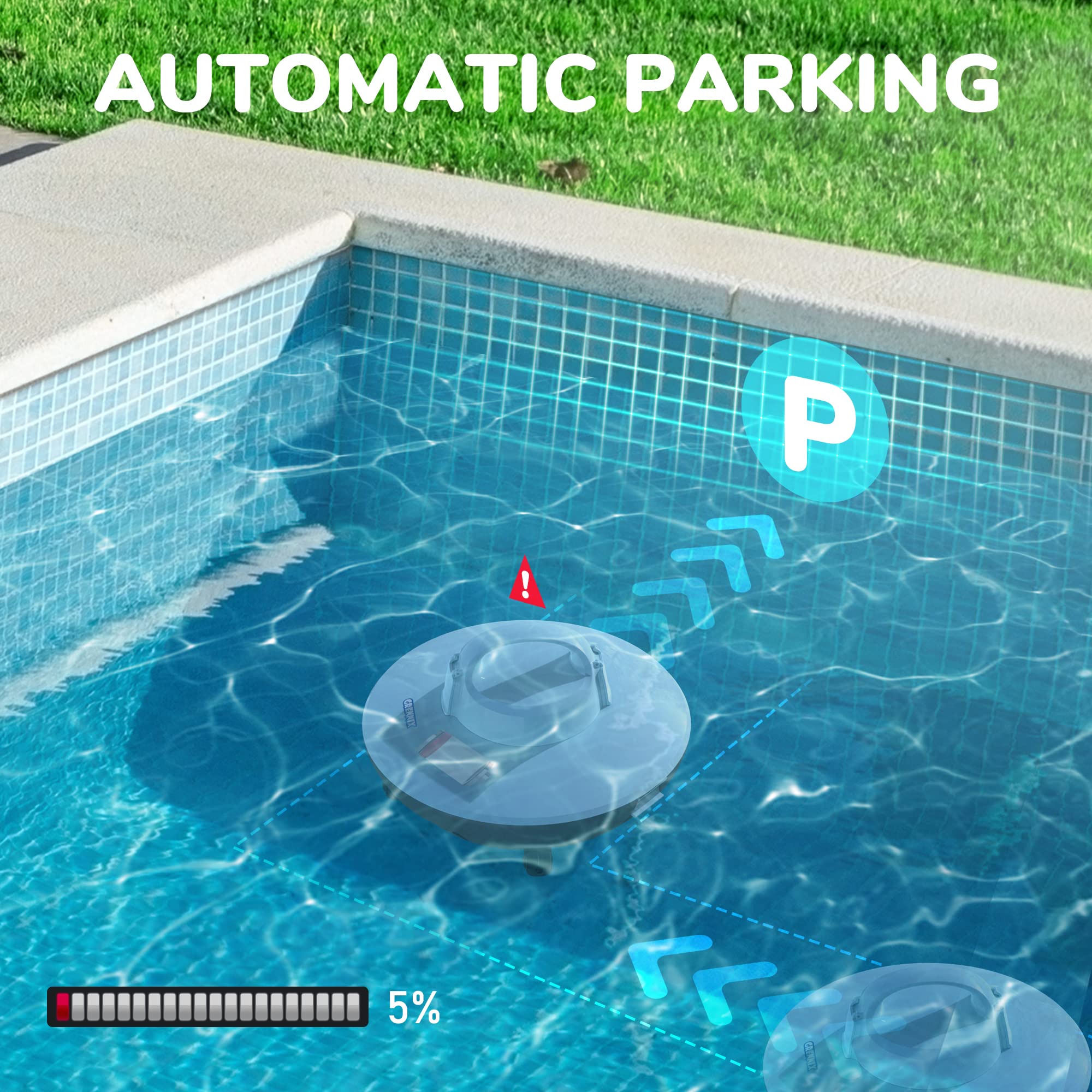 Grennix Robot Pool Cleaner - Cordless Robotic Pool Vacuum for Above Ground & In-Ground Swimming Pool Self-Docking Automatic Underwater Skimmer with Strong Suction, Top Handle - Arctic Blue