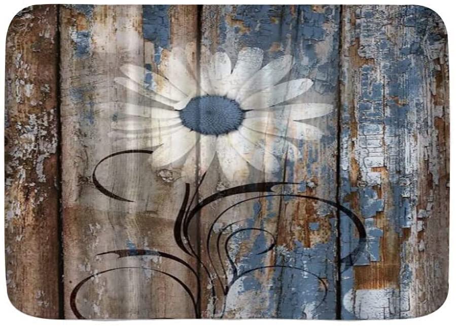 KXO Rustic Daisy Blue Brown Floral Farmhouse Spring Country Botanical Bath Mats Non-Slip Absorbent Soft Plush Doormat Bathroom Decor Rugs for Kitchen Bedroom Floor Mat 24"x16"