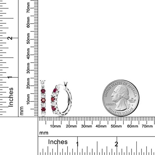 Gem Stone King 925 Sterling Silver Red Ruby and White Lab Grown Diamond Accent Women's Hoop Earrings (0.83 Cttw, 22MM = 0.85 inches Diameter)