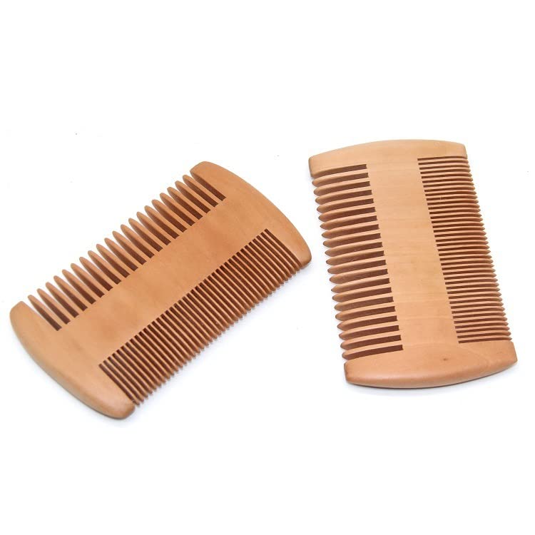 MUCXNIIY Wooden Beard Comb, 2 Pack Great for Head Hair, Beard Grooming & Mustache, Dual Action Fine & Coarse Teeth, Pocket Comb for Men, Dad