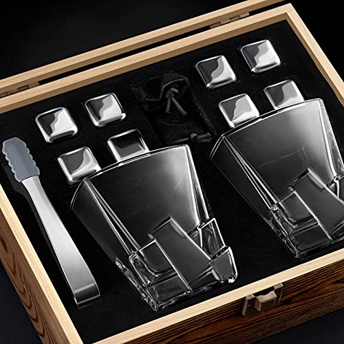 Maverton Whisky Stones and 2 Engraved Glasses for Man - Set of 8 Stones in Customized Box for Birthday - Chilling Stones for Gentleman - Personalized Whiskey Set for him - Name