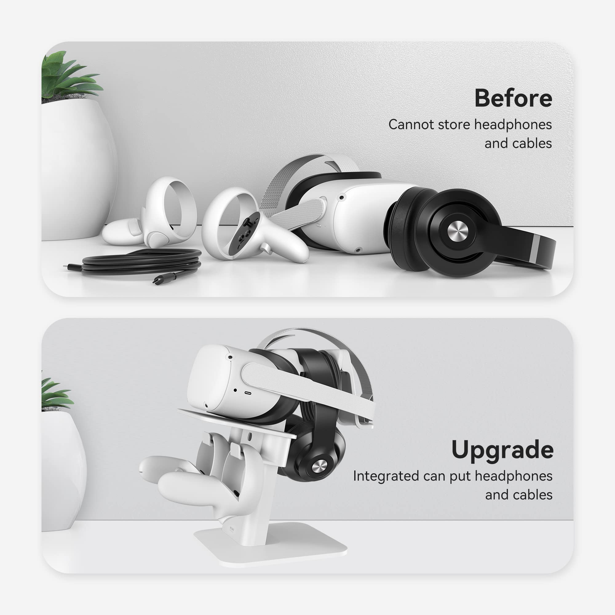 KIWI design VR Stand Accessories Compatible with Quest 2/PSVR 2/Valve Index/HP Reverb G2/ Pico 4/Quest VR Headset and Touch Controllers (Gray-White)