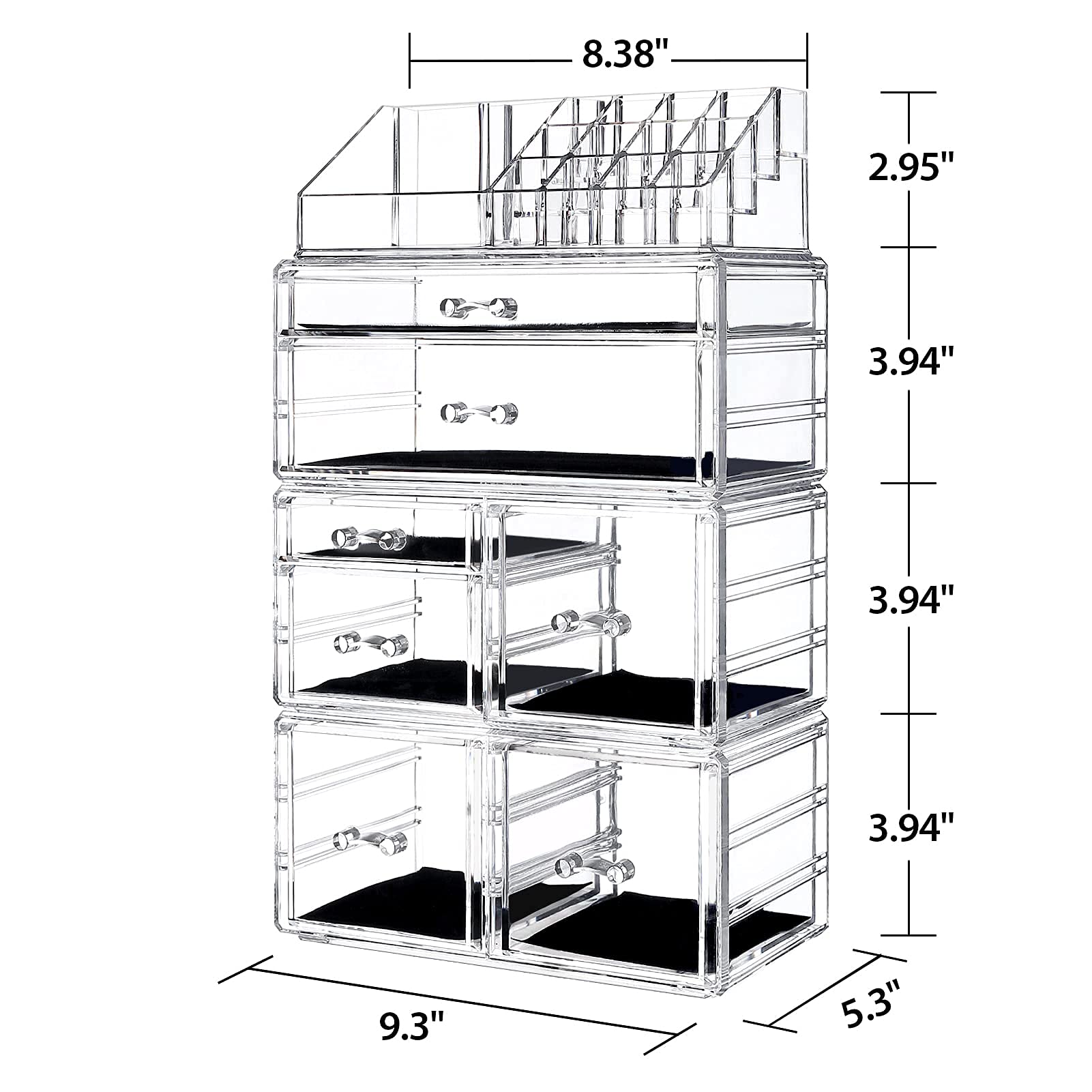 InnSweet Makeup Organizer Acrylic Cosmetic Storage Drawers, Large Makeup Storage Boxes Jewelry Display Cases with 7 Drawers, 4 Piece, Transparent