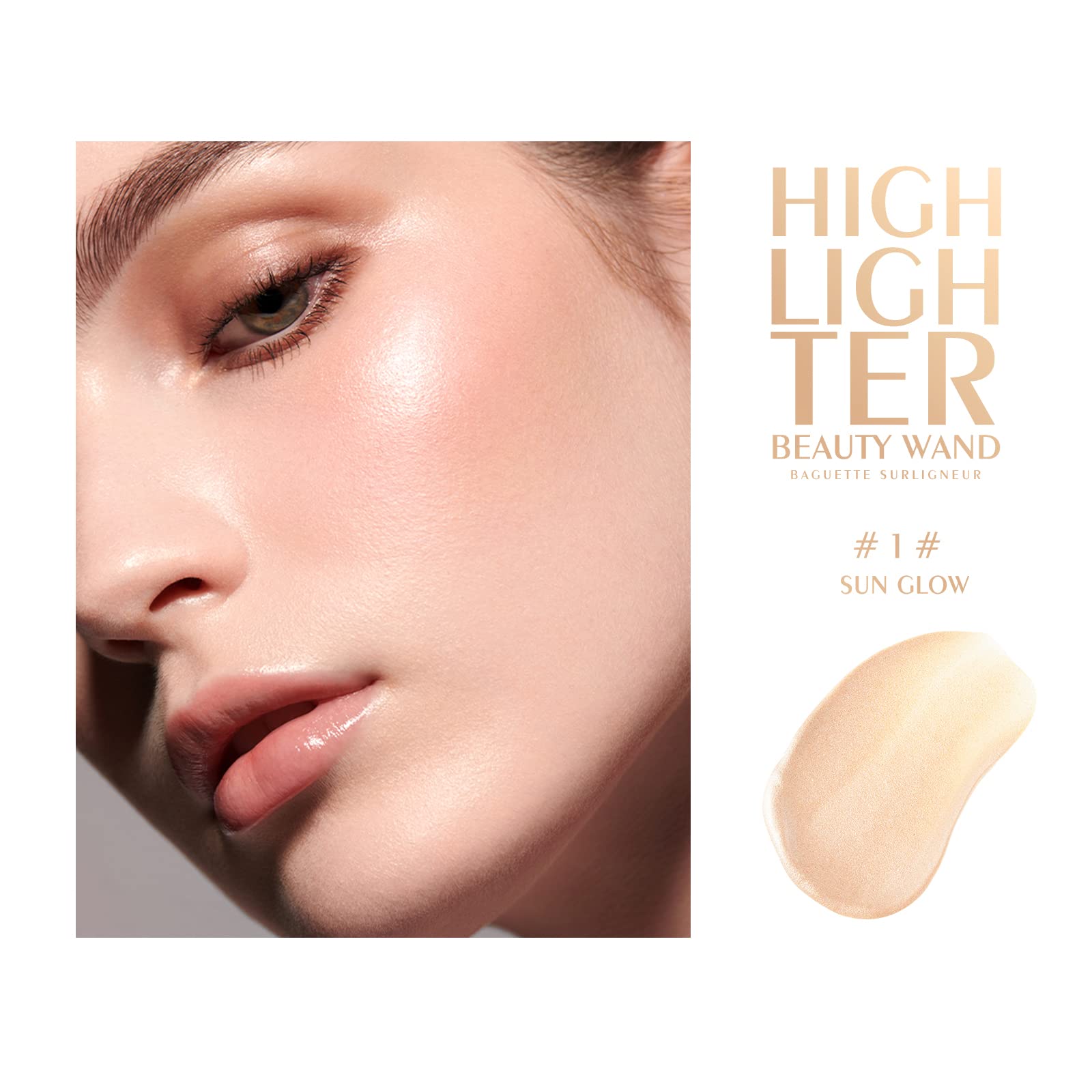 KYDA Highlighter Beauty Wand, Face Illuminator with Cushion Applicator, Natural Glossy Finish, Silky Smooth Cream, Face Highlighter Bronzer Makeup, Lightweight Blendable, by Ownest Beauty-Sun Glow