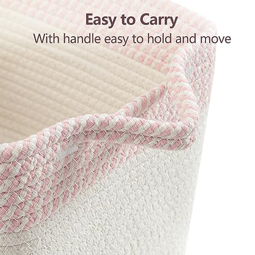joybest Small Cube Storage Baskets for Shelves, Cotton Woven Basket Bins for Toys Organizing, Rope Baskets with Handles for Nursery Organizer Towels Swaddle Blankets Baby Clothes Diaper Candy
