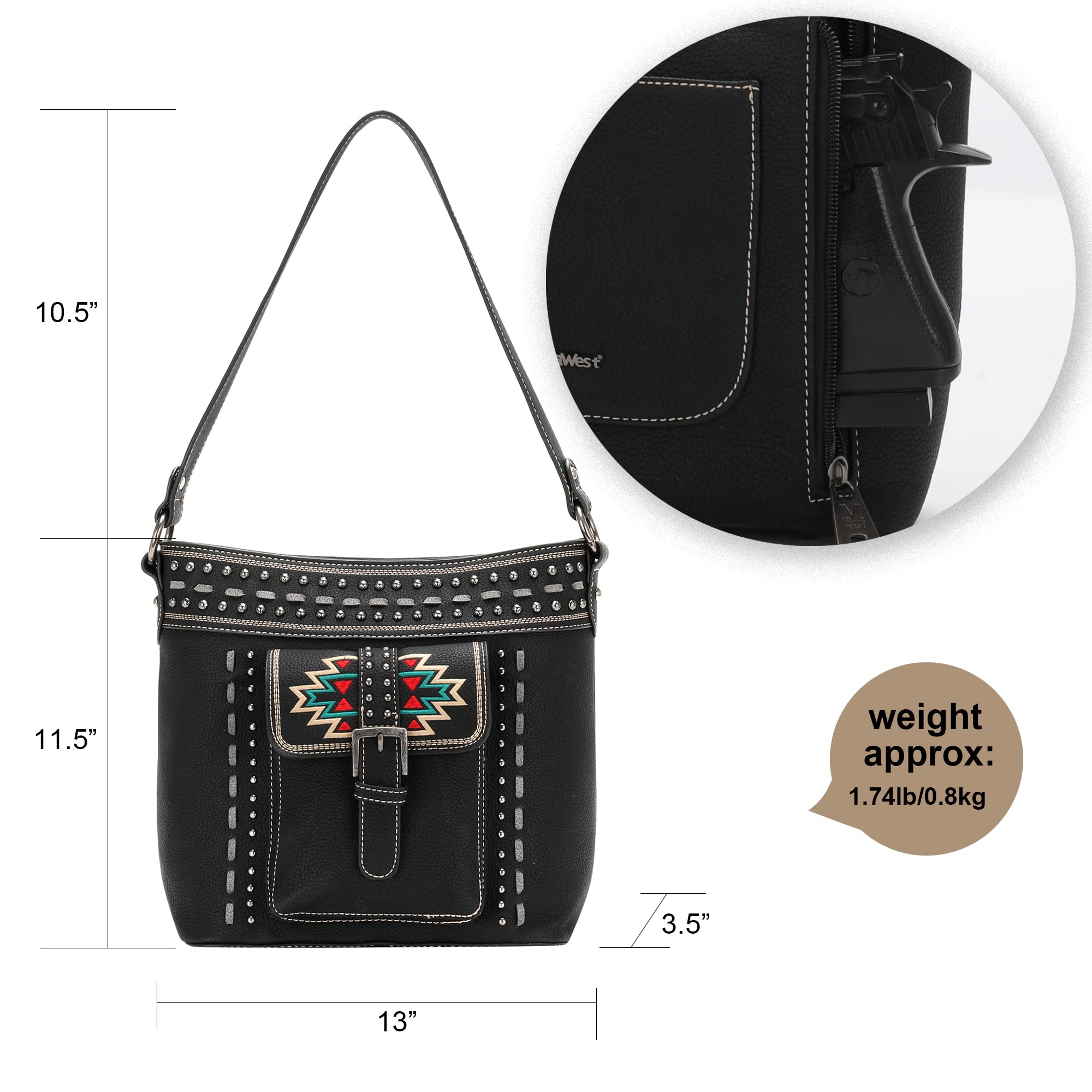 Montana West Aztec Collection Hobo Purses for Women Western Shoulder Bag with Wallet MW1123G-918BK+W