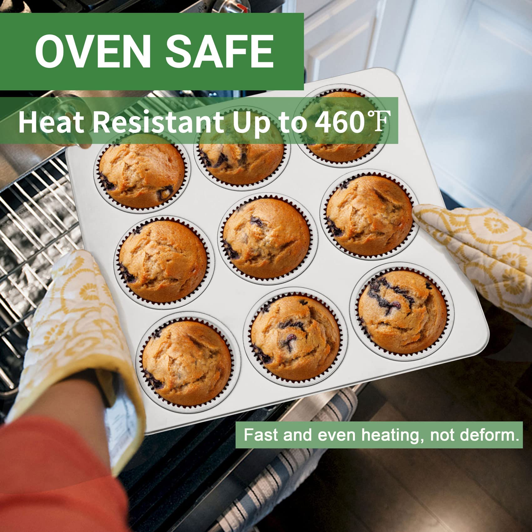 Herogo 2 Pack Stainless Steel Muffin Pan Tin for Baking, 9-Cup Metal Nonstick Cupcake Molds Tray Set for Making Egg Muffin, Mini Brownie, Easy to Clean & Quick Release, Oven & Dishwasher Safe