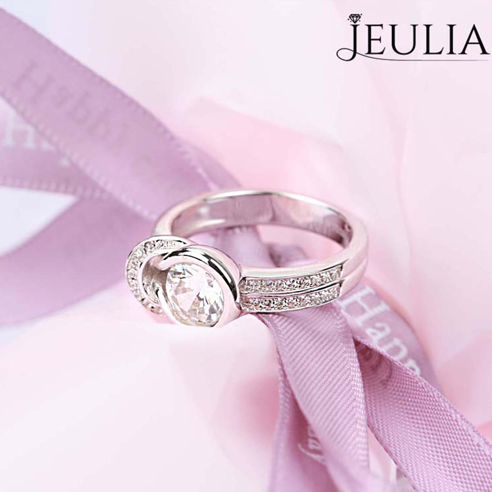 Jeulia Engagement Rings Sterling Silver Knot Round Cut Infinity Statement Promise Wedding Band unique halo crystal Anniversary Bridal Classic birthstones Ring Set With Gift Jewelry Box (white, 8)