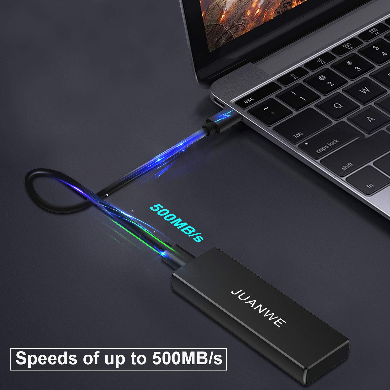 JUANWE 250GB External SSD, USB 3.1 500MB/s High-Speed Read Write Portable Aluminum SSD External Hard Drive, Type-C PSSD for PC/Laptop/Mac/Android,Mobile External Solid State Drive