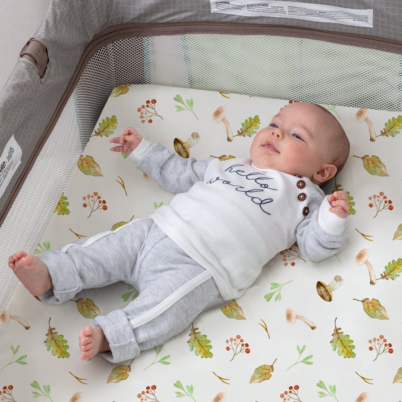 Pack n Play Stretchy Fitted Playard Sheet Set BROLEX 2 Pack Portable Mini Crib Sheets,Convertible Playard Mattress Cover,Ultra Soft Material,Squirrel Mushroom