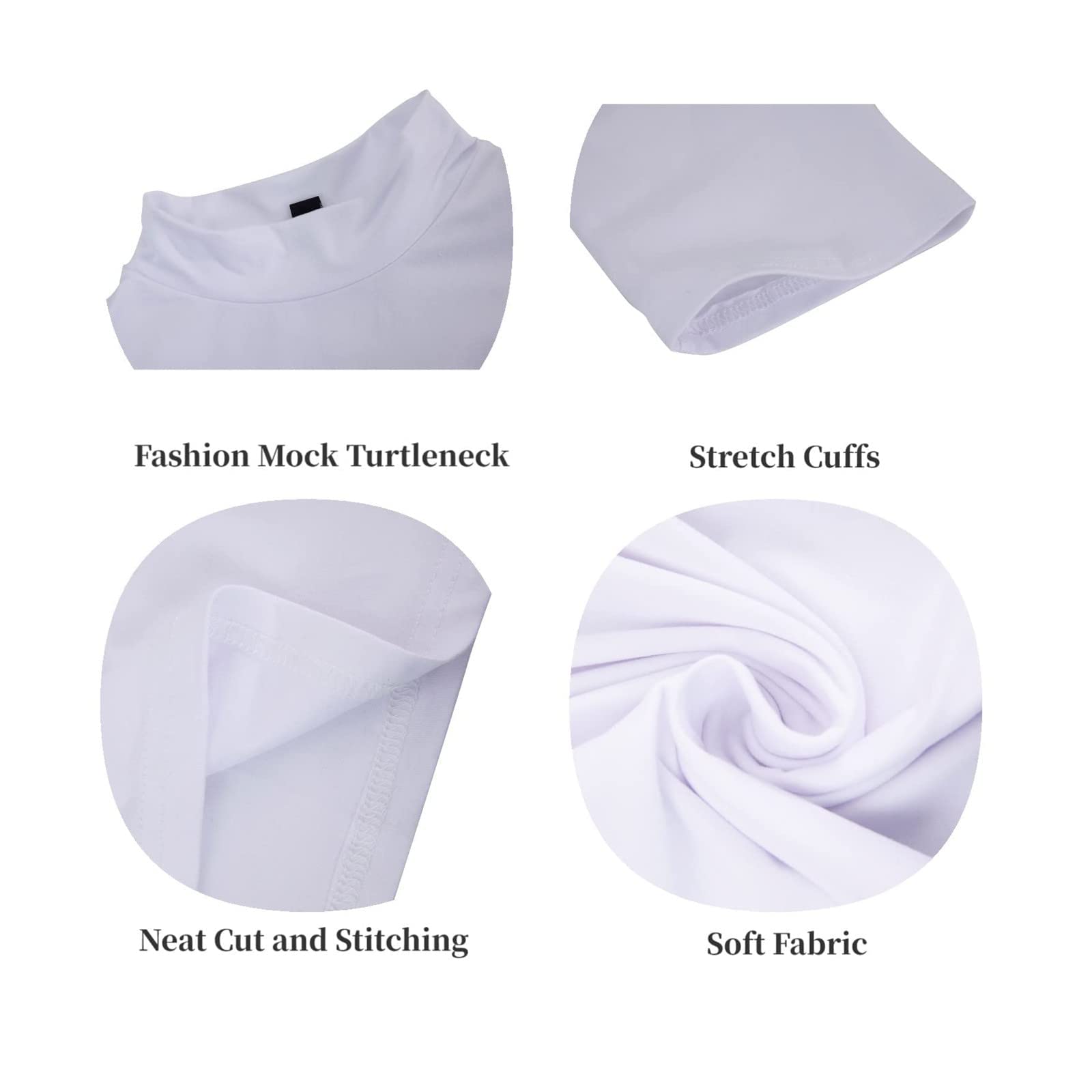 MUGUOY Men's High Neck Slim Fit Long Sleeve T-Shirt,Men's Casual Mock Turtleneck Slim Fit Basic Tops,Fashion Pullover Stretch Thermal Underwear Top. (S, White)