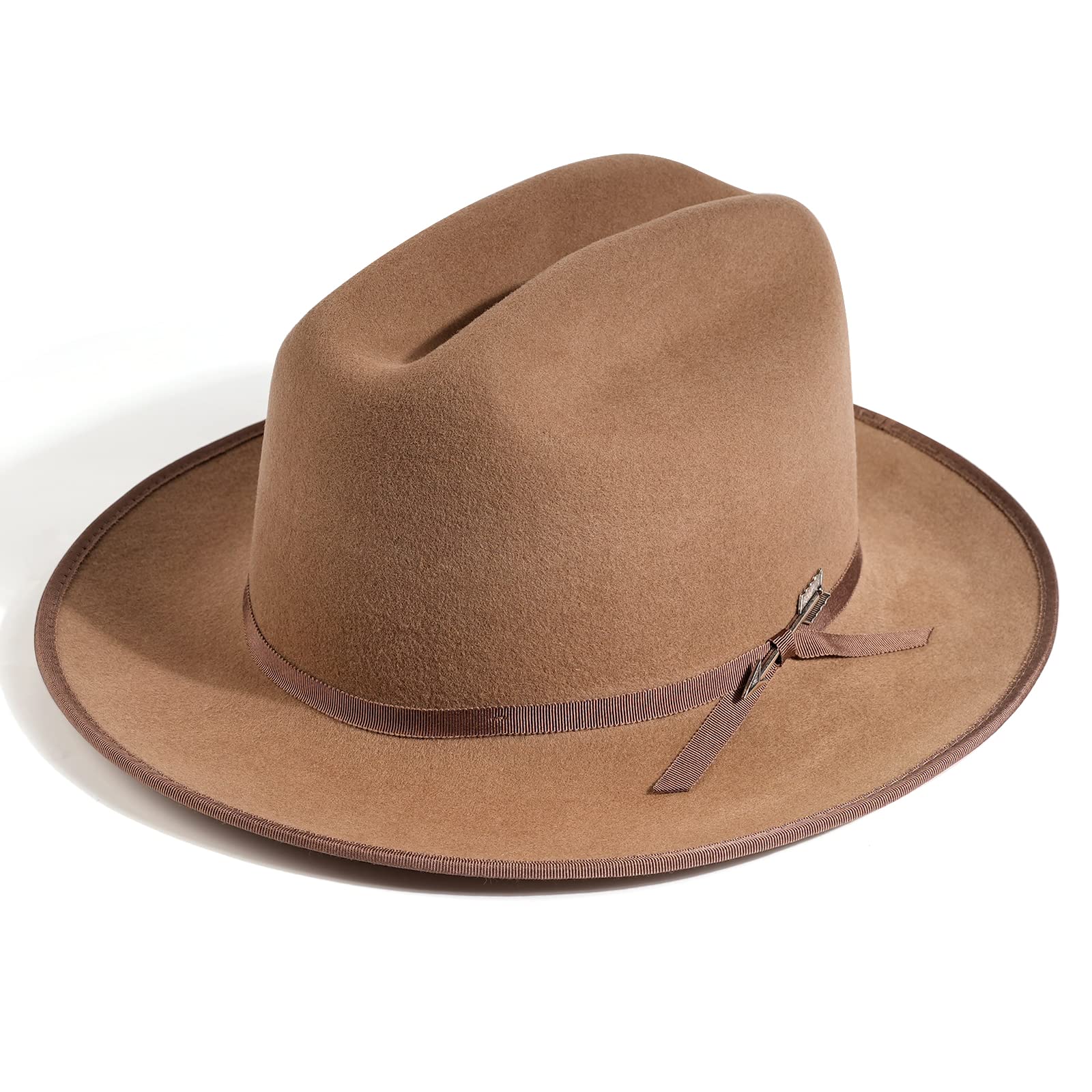 Open Road Hat Cowboy Fedora Hat Pure Wool Felt Hat Vintage Rancher Hat Airway Vented Panama Hats for Men Women