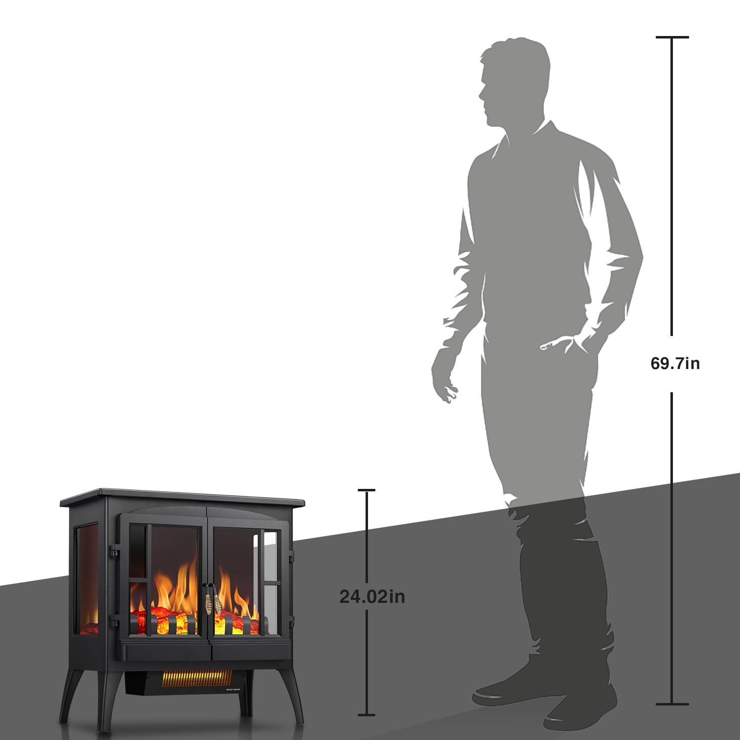 Havato Electric Fireplace Heater, Freestanding Fireplace Heater with Realistic Flame, Overheating Safety Protection, Indoor Space Heater(24 Inch, Black)