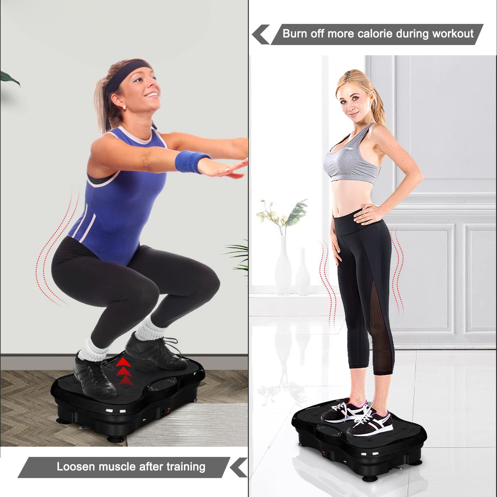Ktaxon Vibration Plate, Vibration Machine, Vibrating Plate Exercise Machine with LCD Display, 5 Mode, 180 Level, Remote Control and Resistance Bands(Red)