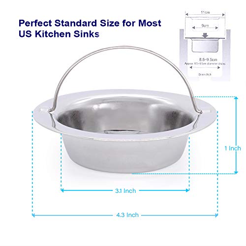 Noridez 2 Pack Upgrade Kitchen Sink Strainer with Handle, Premium Stainless Steel Sink Garbage Disposal Stopper Mesh Basket, Stainless Steel Kitchen Sink Basket Strainer, Wide Rim 4.33" Diameter Large
