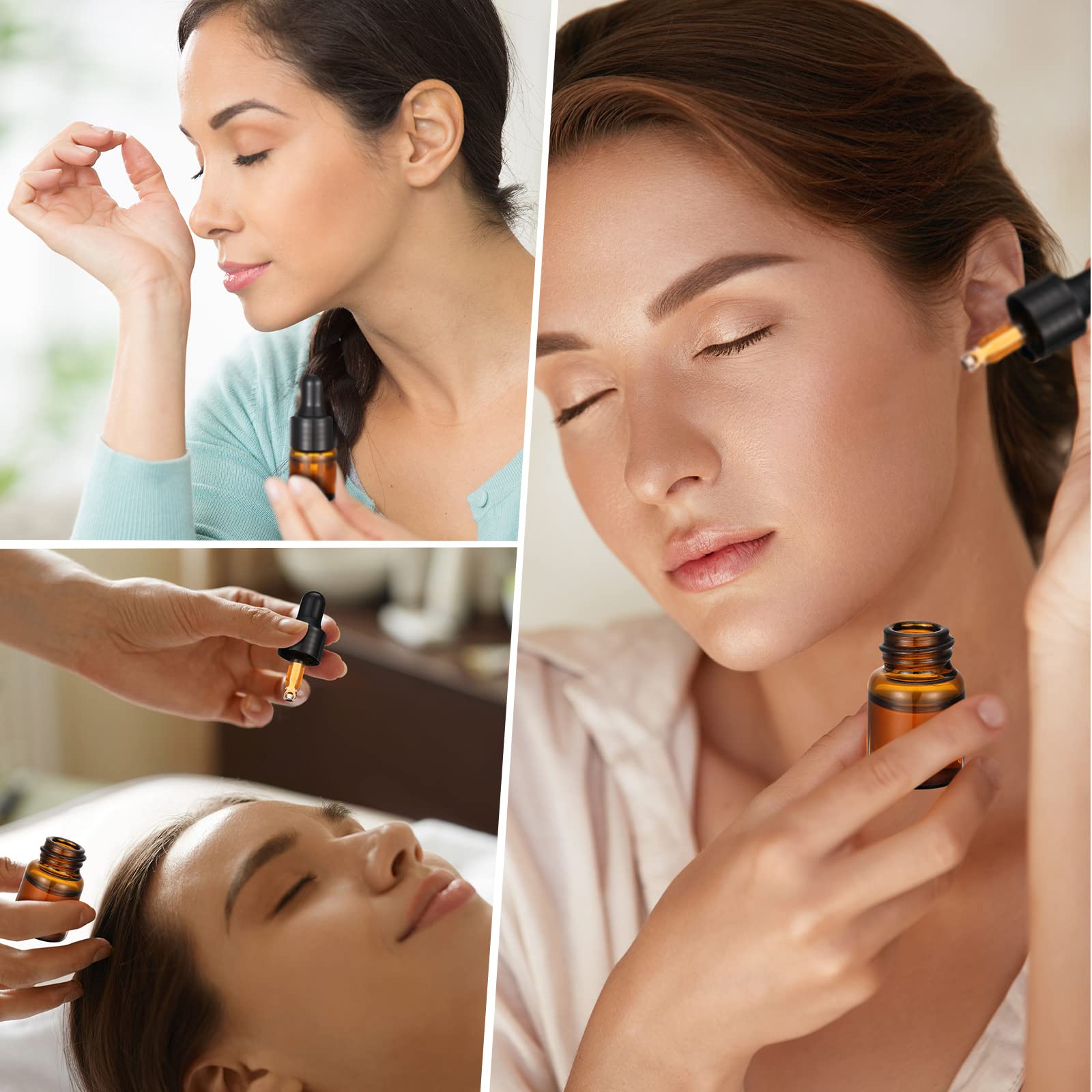 Nuogo 100 Pcs Amber Glass Mini Dropper Bottles Essential Oil Dropping Bottles Small Empty Sample Bottles Glass Vial with Dropper and Black Caps Tiny Amber Glass Bottles Perfume Jars for Traveling