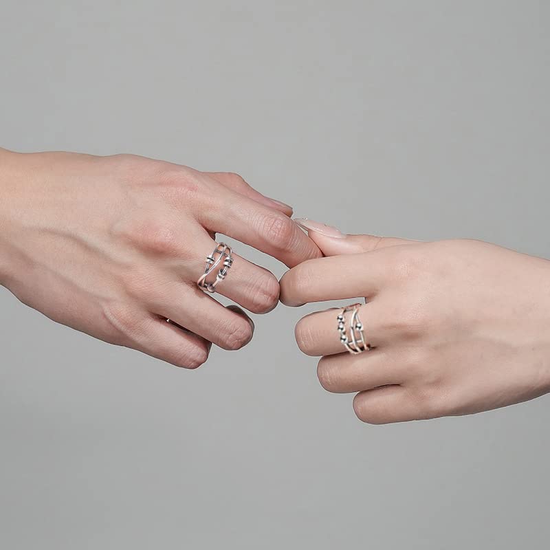 LETINE Fidget Rings For Anxiety For Women Men, Sterling Silver Anxiety Ring With Bead Unisex Spinner Ring Adjustable Worry Ring